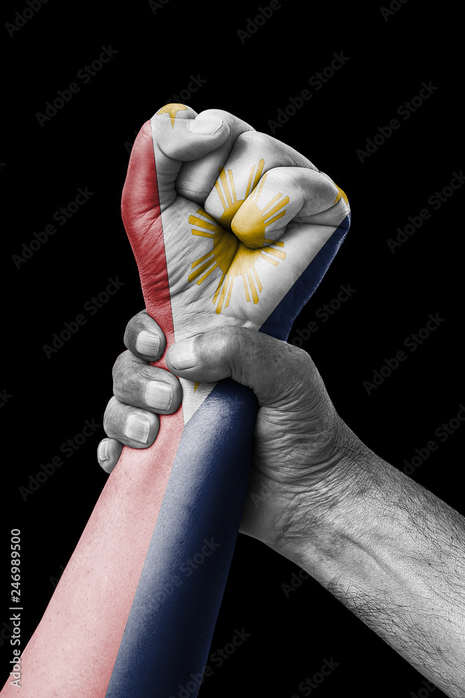 Fist painted in colors of philippines flag, fist flag, country of ...