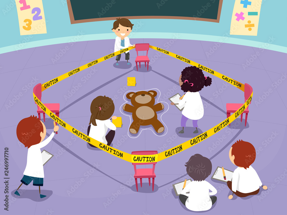 Stickman Kids Classroom Crime Scene Lesson Stock Vector | Adobe Stock