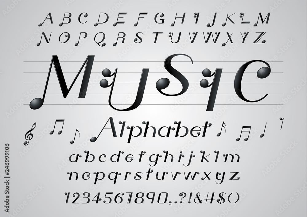 vector of music note font and alphabet Stock Vector | Adobe Stock