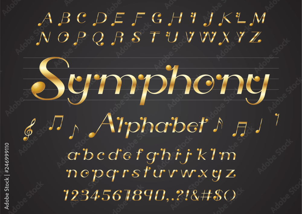 vector of music note font and alphabet Stock Vector | Adobe Stock
