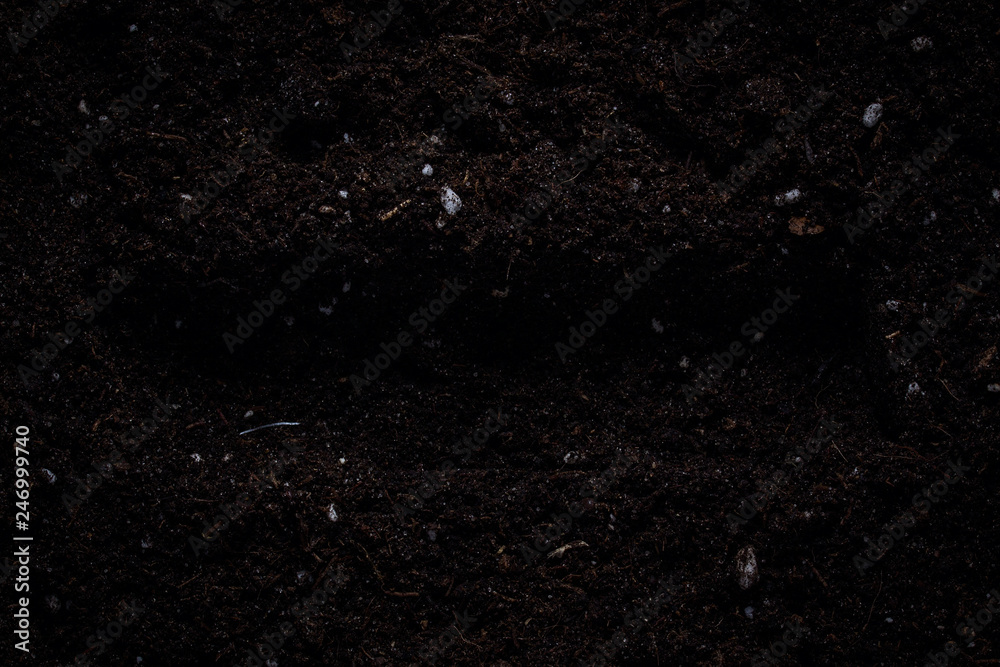 dark mysterious texture of fertile soil for planting with a hollow in ...