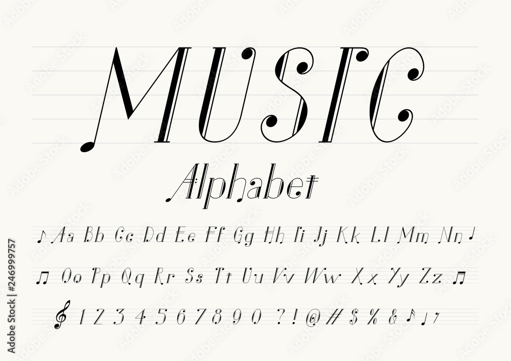 vector of music note font and alphabet Stock Vector | Adobe Stock
