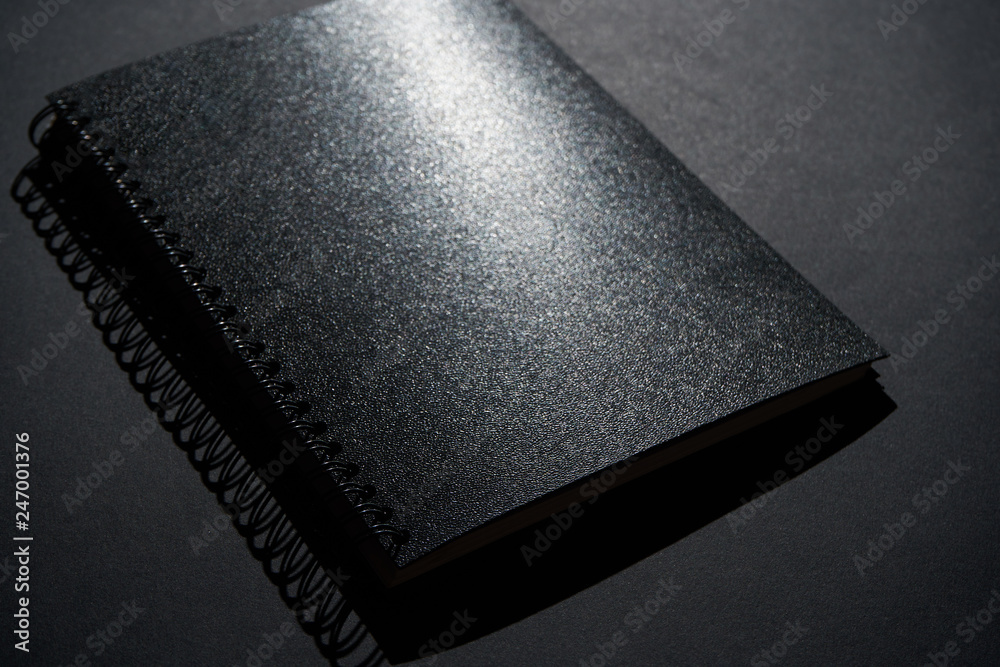 textbook in black dark sheme at the black background for design Stock ...