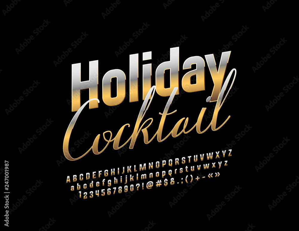 Vector Elegant label Holiday Cocktail with Golden Font. Chic metallic ...