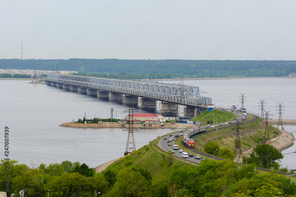 The Imperial Bridge across the Volga. A bridge across the Volga river ...