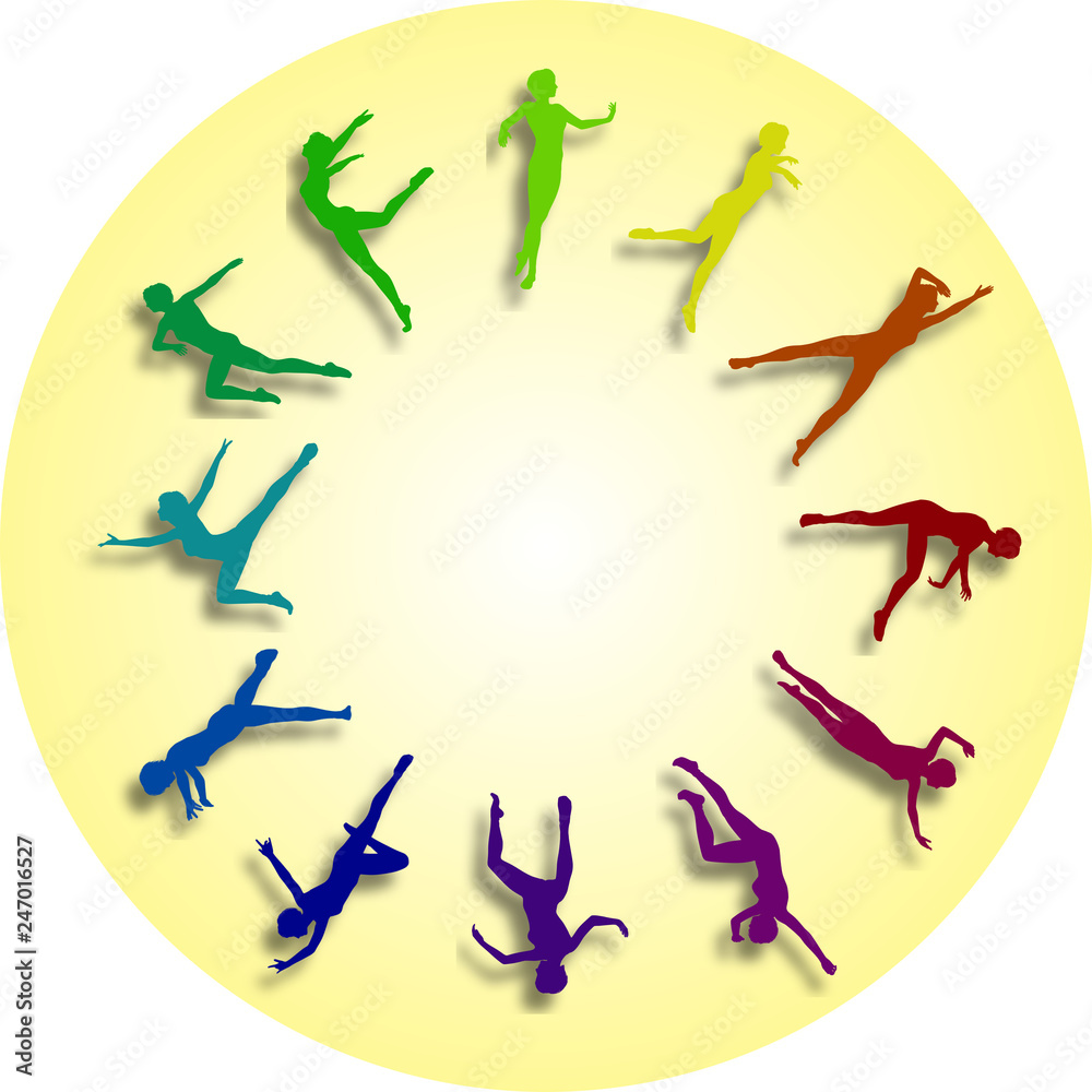 An illustration of different dance poses moving in a circle 360 degrees ...