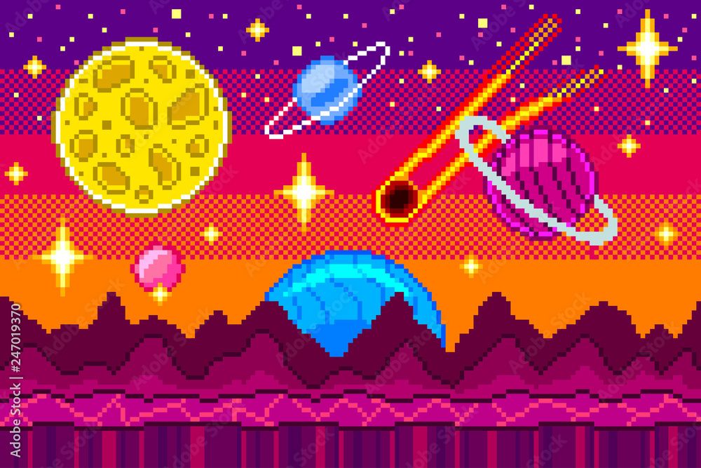 Vecteur Stock Pixel art space background detailed vector illustration | Adobe Stock