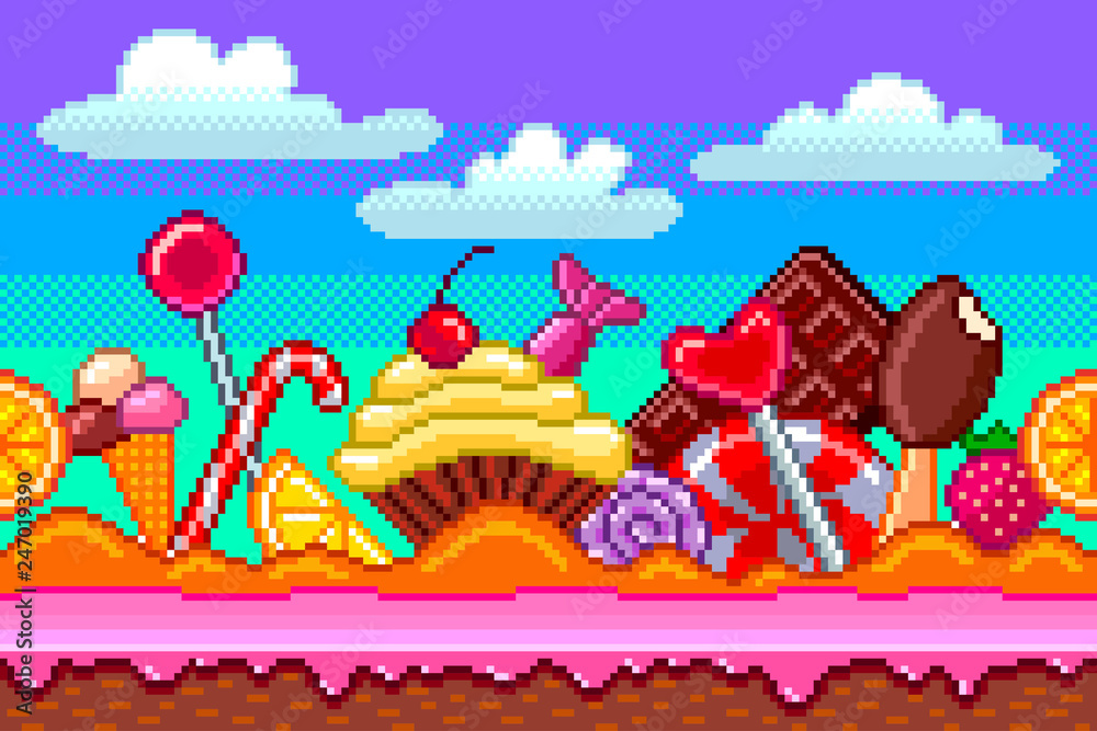 Pixel art sweets background detailed vector illustration Stock Vector ...