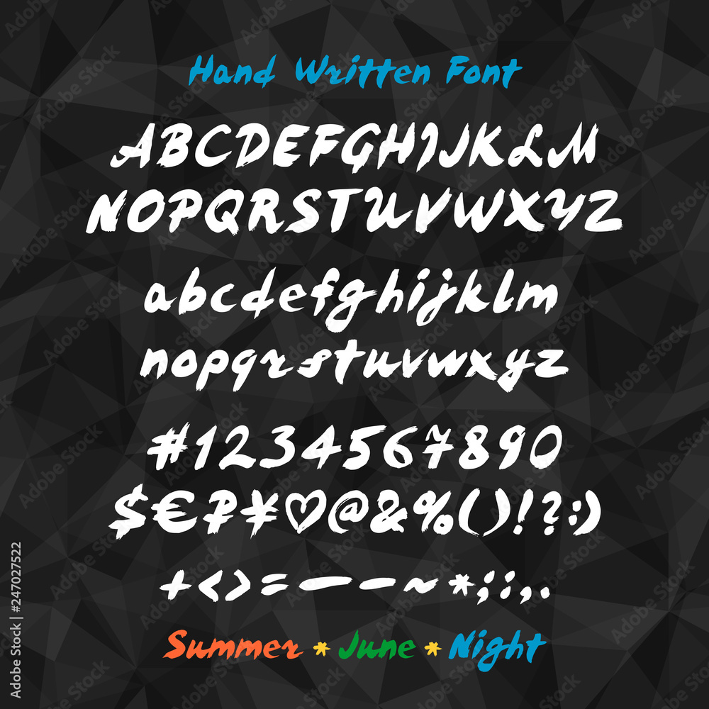Latin alphabet handwritten lettering vector font with black background ...