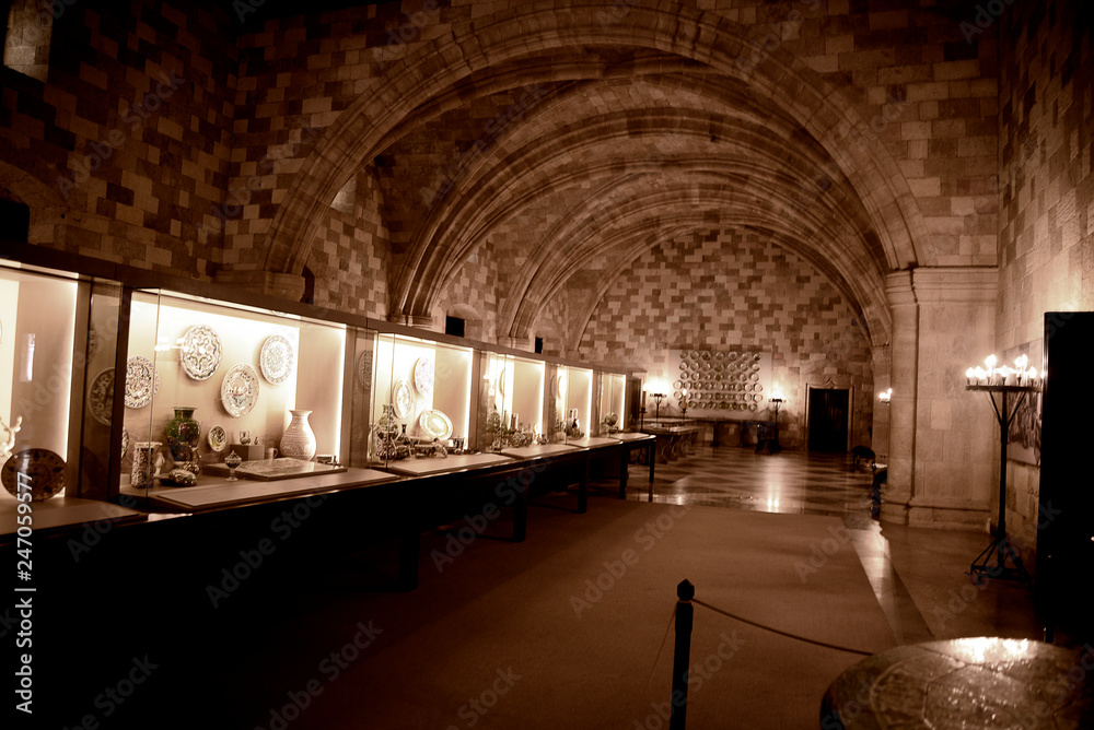 Exhibition of pottery in Rhodes town, a walled city full of narrow ...