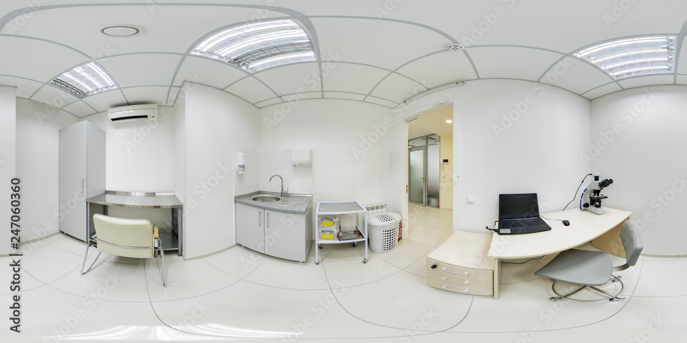 Spherical panorama of the laboratory room with open doors to study the ...