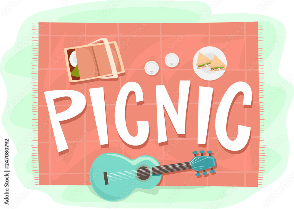 Picnic Elements Lettering Illustration Stock Vector | Adobe Stock
