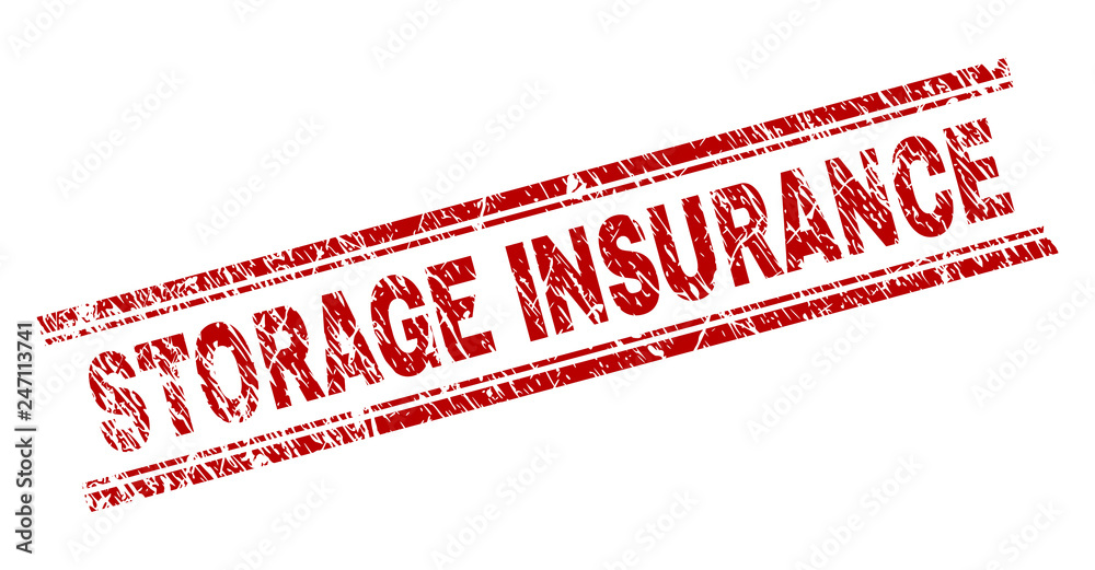 STORAGE INSURANCE seal print with grunge effect. Red vector rubber ...