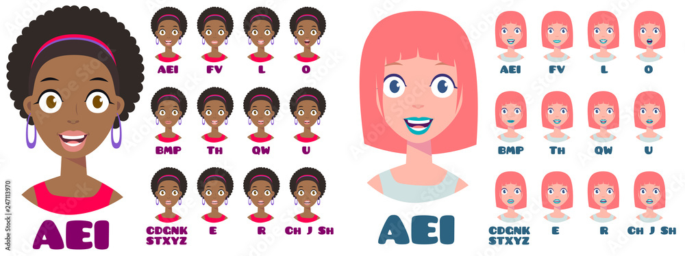Cartoon Talking Woman Expressions Stock Vector | Adobe Stock