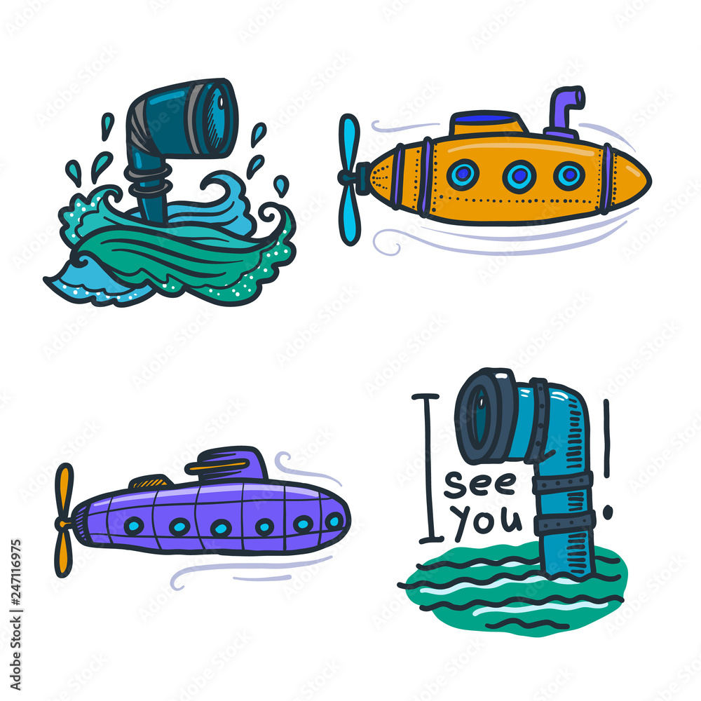 Periscope icons set. Hand drawn set of periscope vector icons for web ...