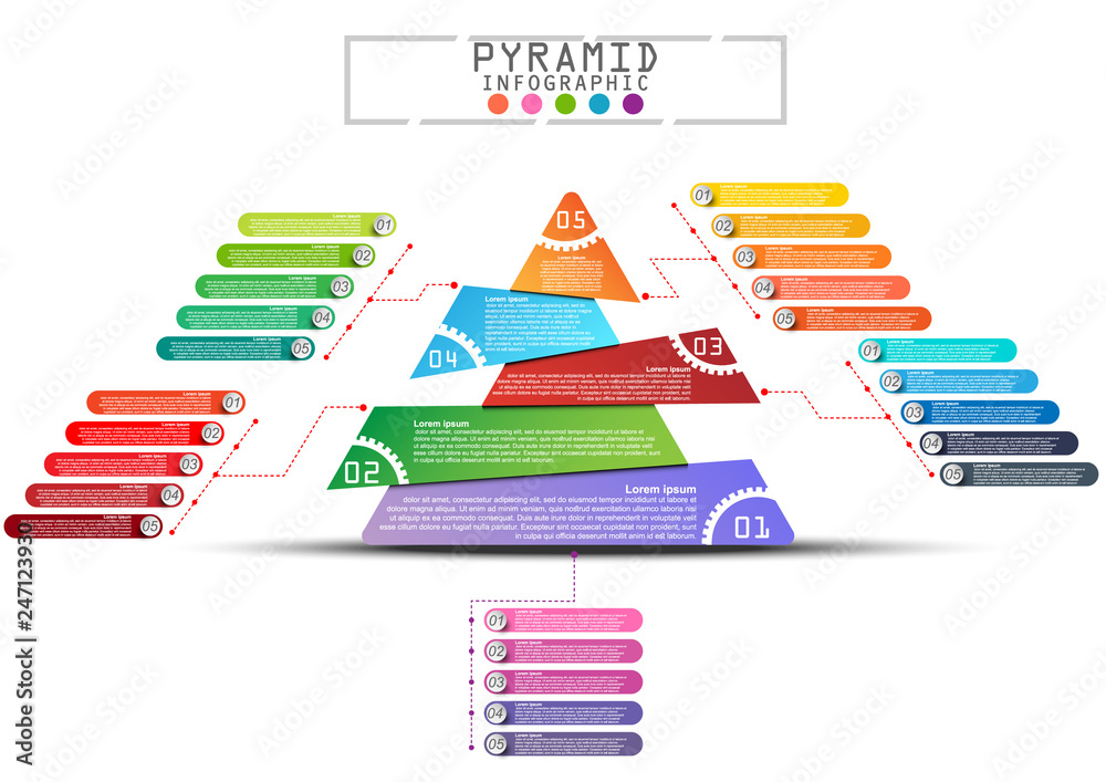 Business data visualization. Pyramid chart and abstract elements of ...