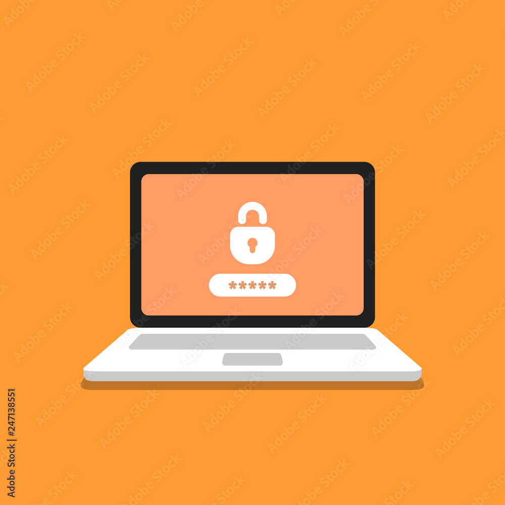 Login form page with lock, username and password. Window browser with ...