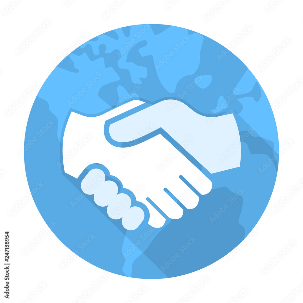 Vector of Handshake Icon on blue globe circle - vector iconic design ...