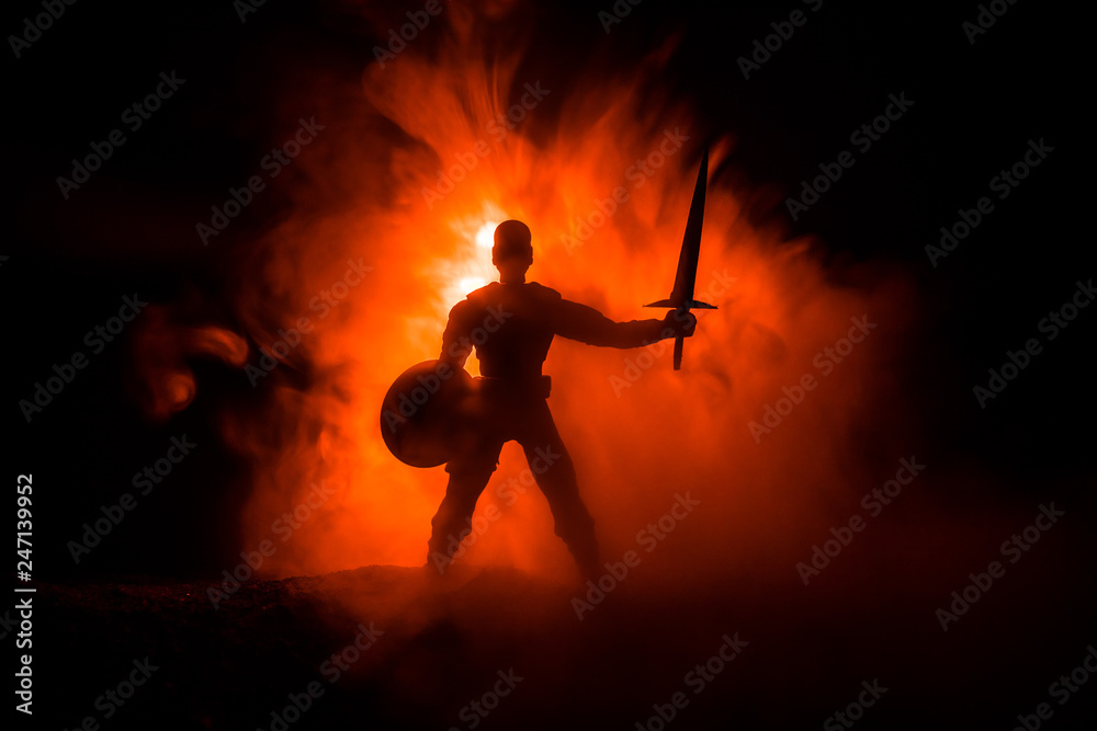 Medieval battle scene. Silhouettes of figures as separate objects ...