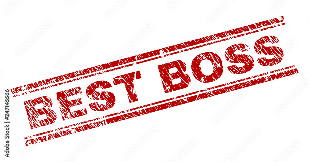 BEST BOSS seal print with corroded texture. Red vector rubber print of ...