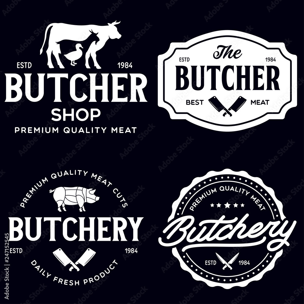 Set of Butcher Shop and Butchery hand written lettering logo, label ...