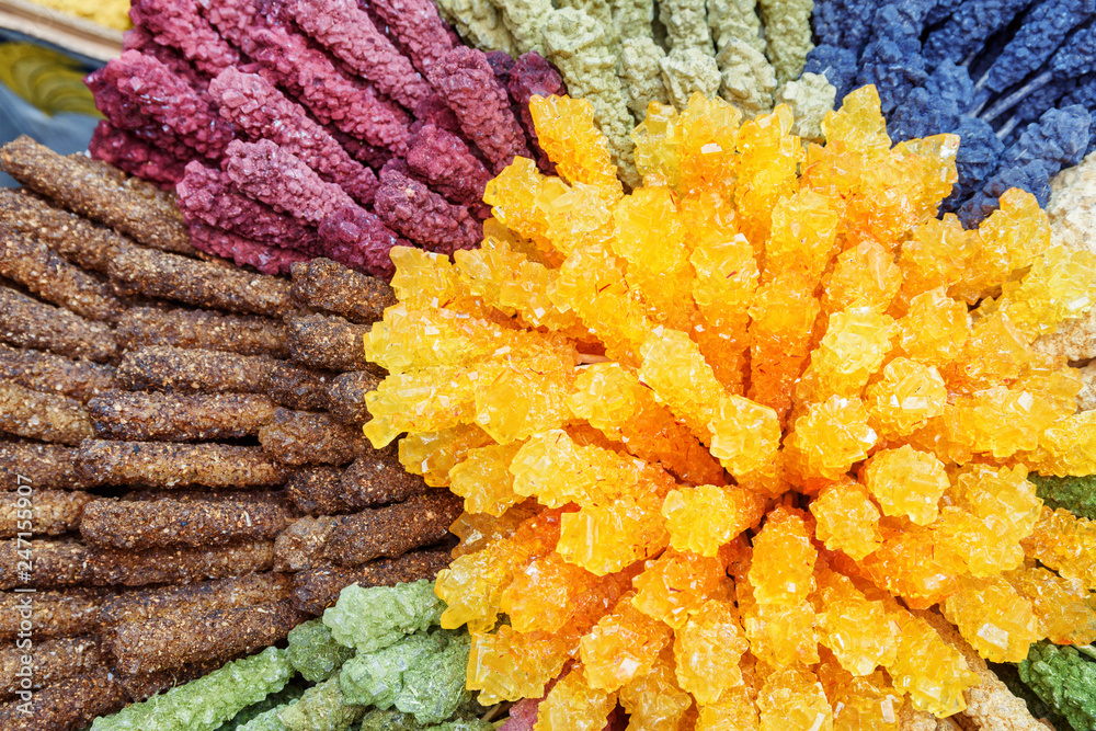 Colorful view of rock candies. Persian crystallized sugar Stock Photo ...