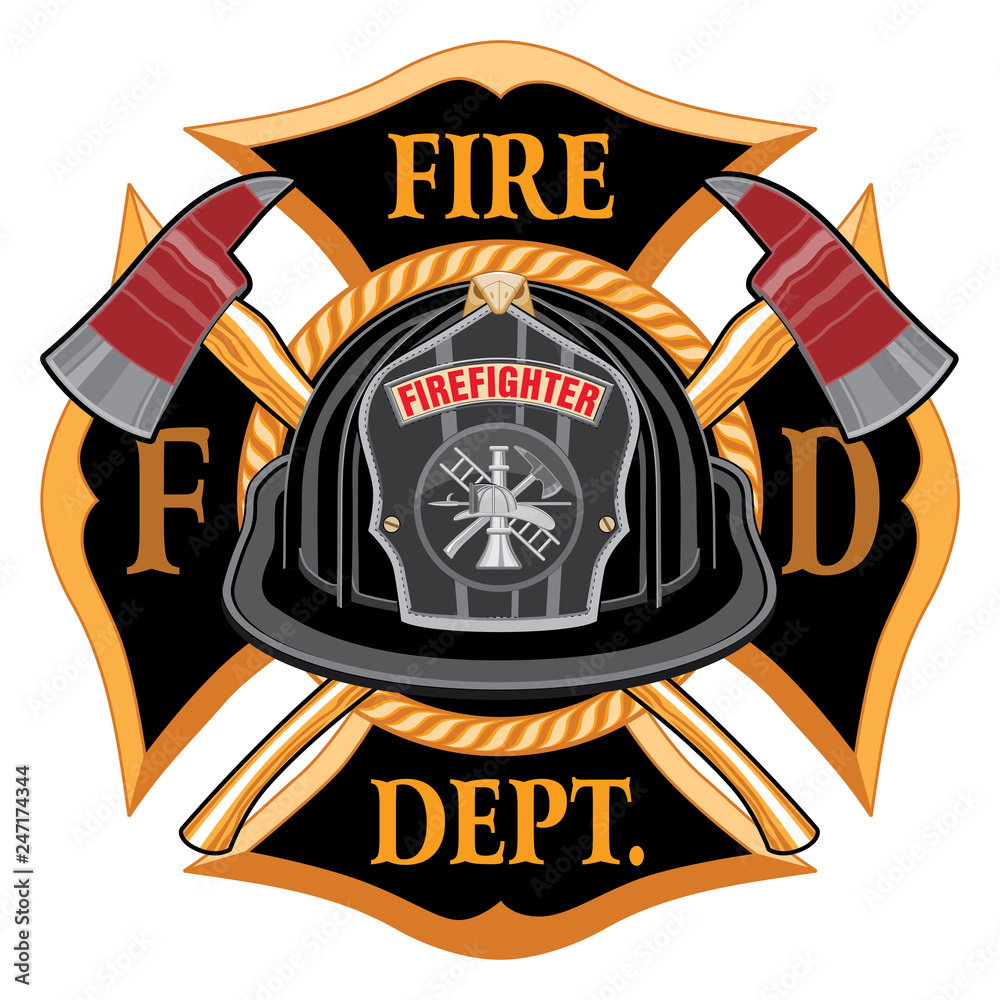 Stockillustratie firefighter, fireman, volunteer, axe, cross ...