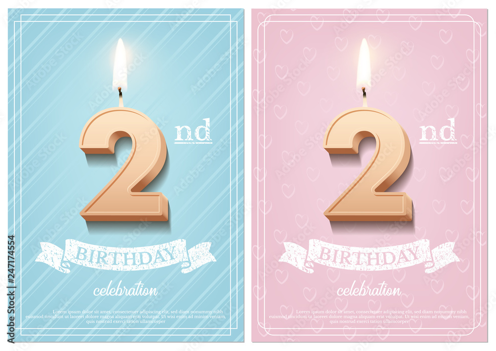 Burning number 2 birthday candle with vintage ribbon and birthday ...