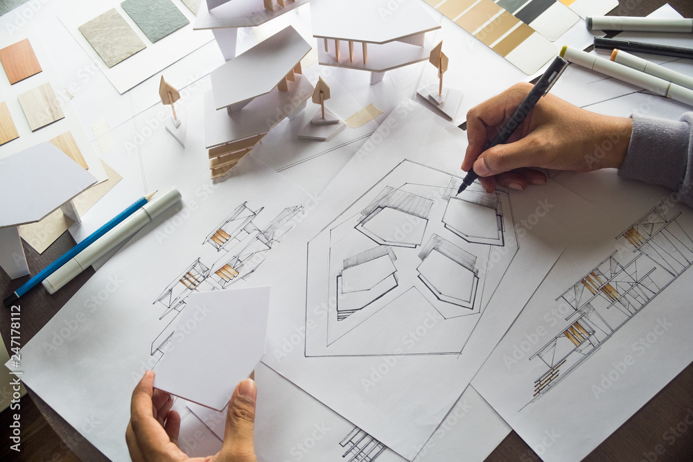 architect design working drawing sketch plans blueprints and making ...