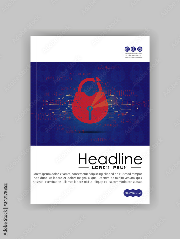 A4 Business Technology Book Cover Design Template. Lock and key. Good ...