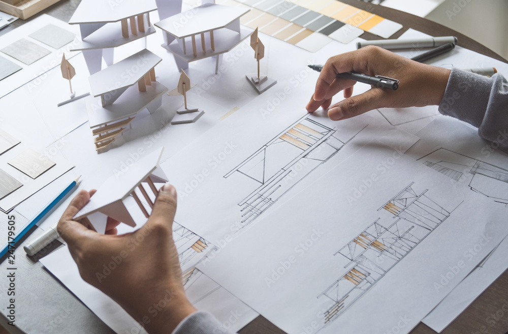 architect design working drawing sketch plans blueprints and making ...