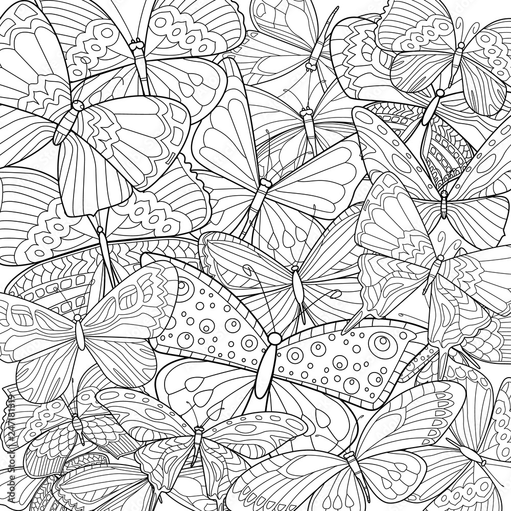 fancy group of butterflies for your coloring page Stock Vector | Adobe ...