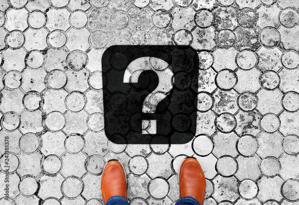 Feet standing on the floor with question mark - finding purpose and ...