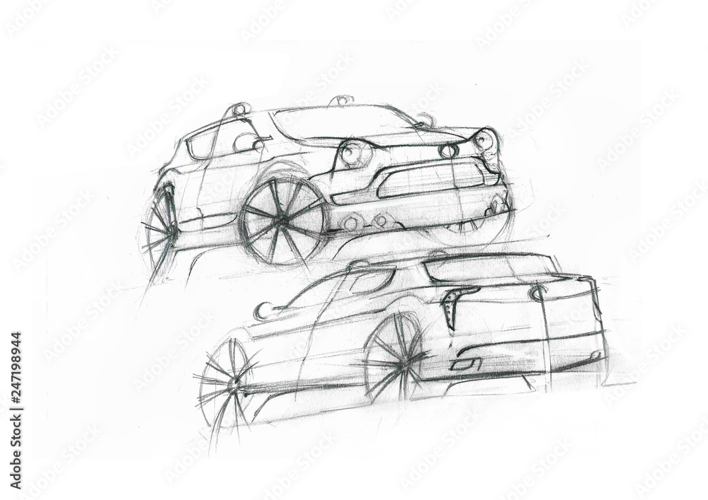 Dinamics sketch of car its grey ilustration in perspective. Car is ...