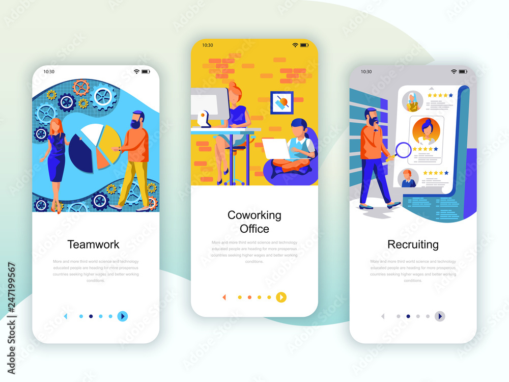 Set of onboarding screens user interface kit for Teamwork, Coworking ...