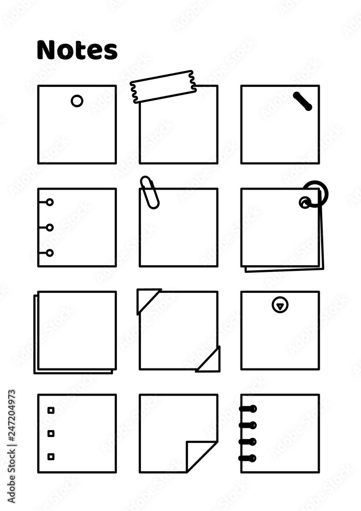 Vector black line printable diary page Notes Stock Vector | Adobe Stock
