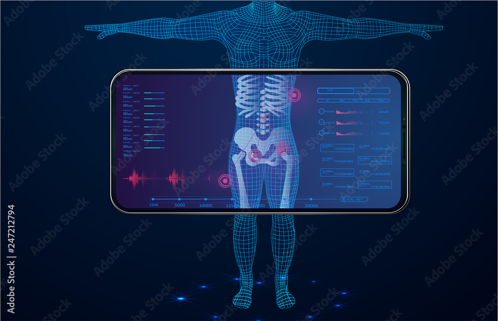 Hud element ui medical examination. Display x-ray set of virtual ...