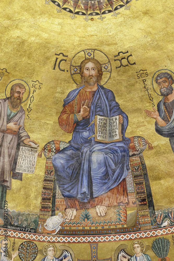 The icon on the dome with the image of Jesus Christ and the Apostles on ...