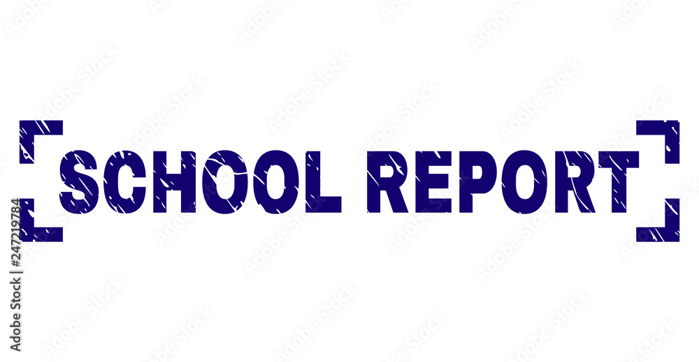 SCHOOL REPORT title seal print with corroded texture. Text tag is ...
