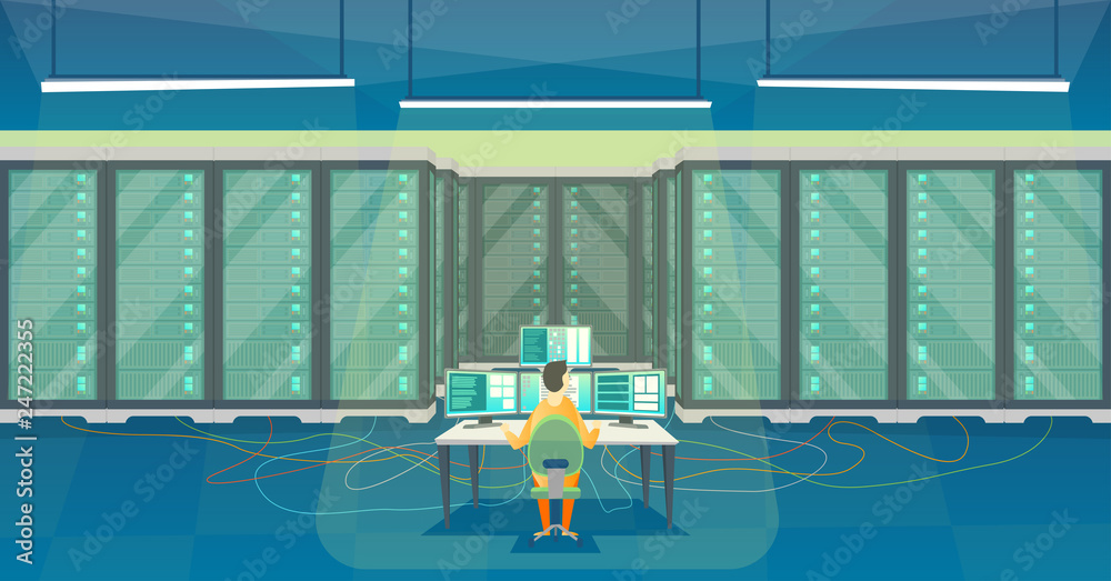 Cartoon Color Server Room Inside Interior. Vector Stock Vector | Adobe ...