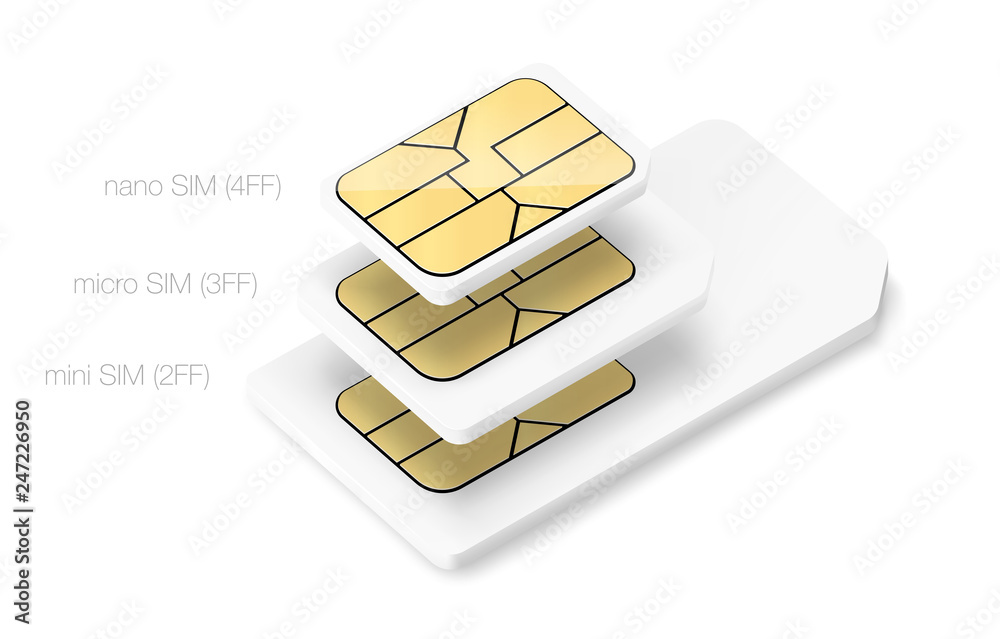 Set of sim chips of different sizes. Vector illustration isolated on ...