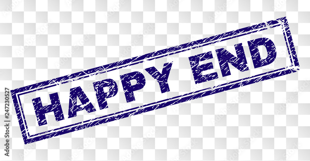 HAPPY END stamp seal print with grainy style and double framed ...