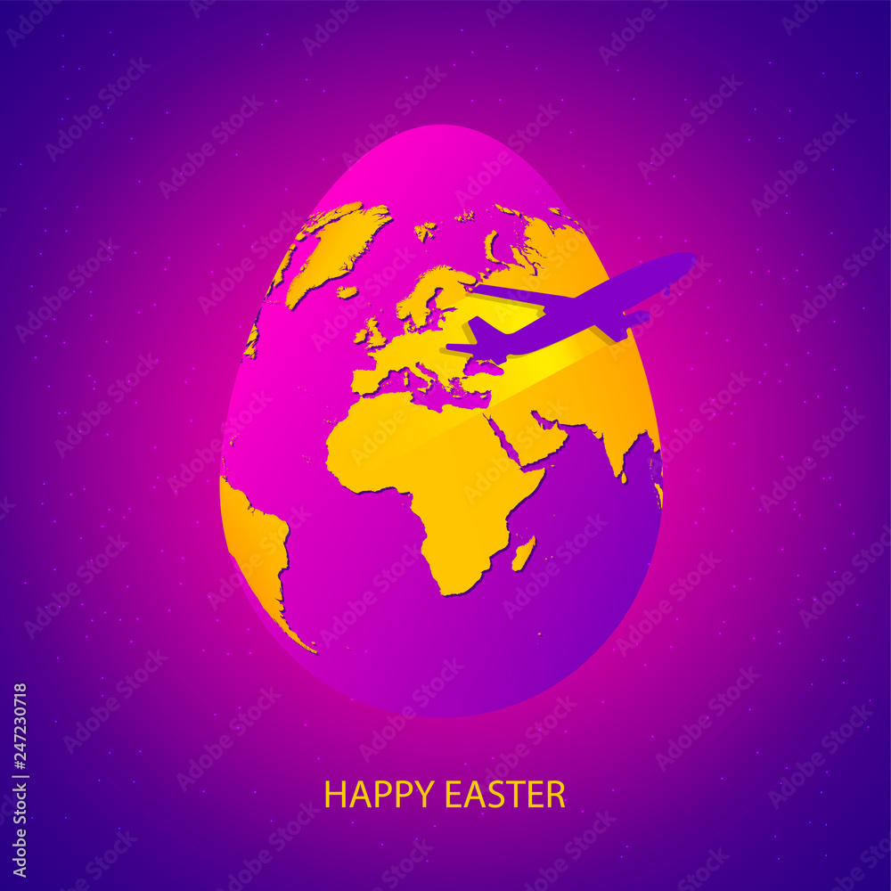 Vecteur Stock Easter egg with yellow world map. Planet Earth in form of ...