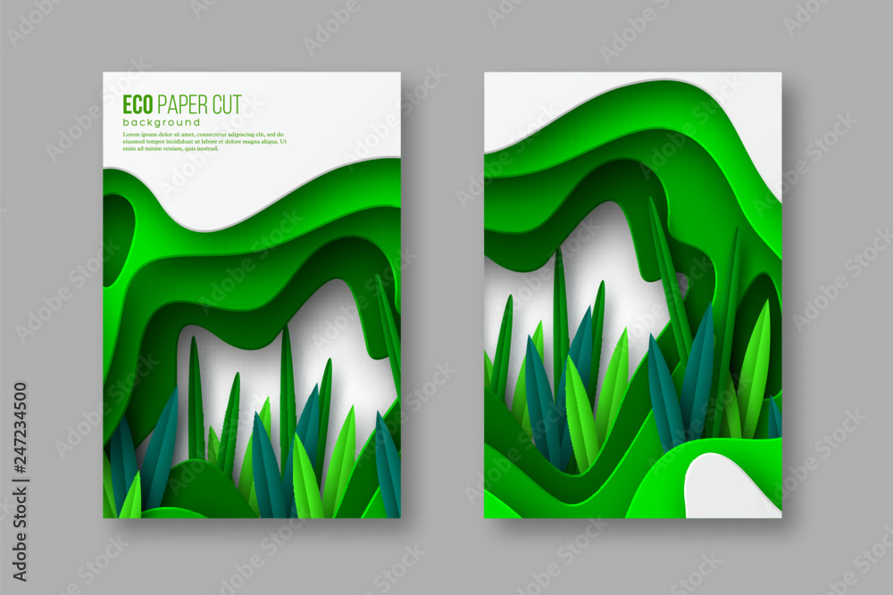 Nature and environment conceptual posters, papercraft layered art ...
