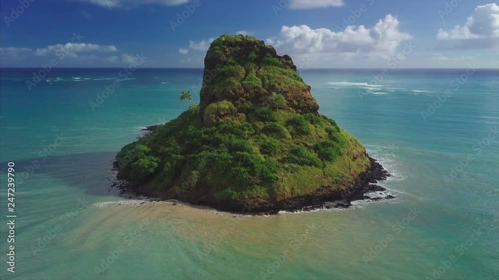 Flight around the island of Mokolii (Chinaman's Hat) located at the ...