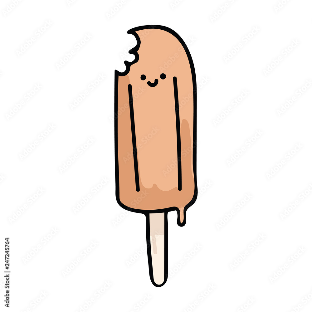 Kawaii popsicle cartoon vector illustration motif set. Hand drawn ...