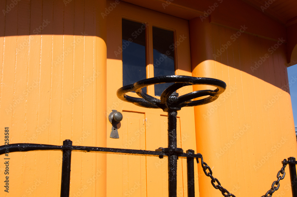 back end of orange train rail car Stock Photo | Adobe Stock