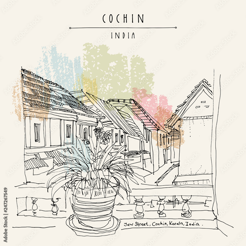 Cochin (Kochi), Kerala, India. Jew Road in Jew Town. Heritage colonial ...