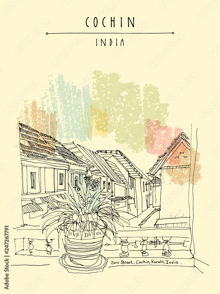 Cochin (Kochi), Kerala, India. Jew Road in Jew Town. Heritage colonial ...
