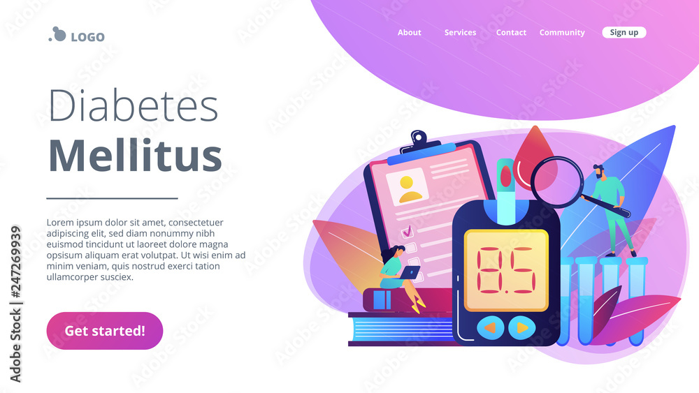 Doctor with magnifier and blood glucose testing meter. Diabetes ...